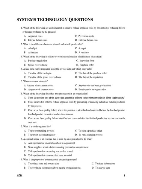 Systems Revision Questions Download Free Pdf Procurement Supply Chain