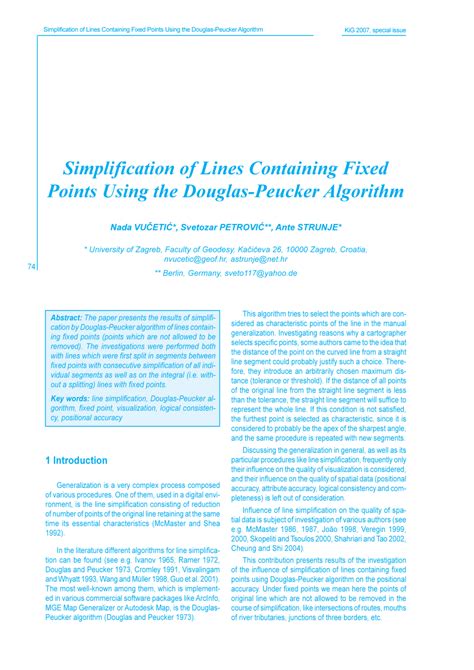 Pdf Simplification Of Lines Containing Fixed Points Using The Douglas Peucker Algorithm