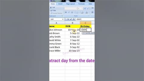 Exceltricks Trendingshorts Formula Extract Day From Date Youtube