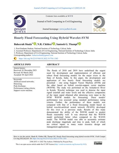 Hourly Flood Forecasting Using Hybrid Wavelet Svm Pdf