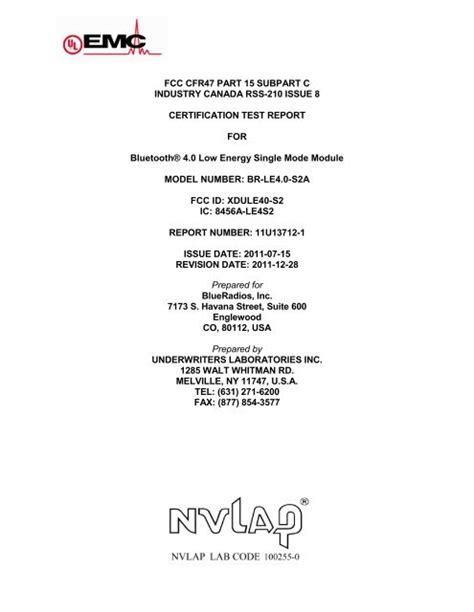 Fcc Ic Test Report Blueradios Inc