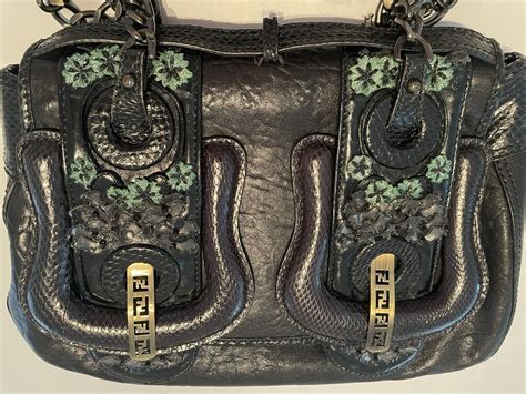 fendi b bag black with python and flowers leaves 8bn165 gem