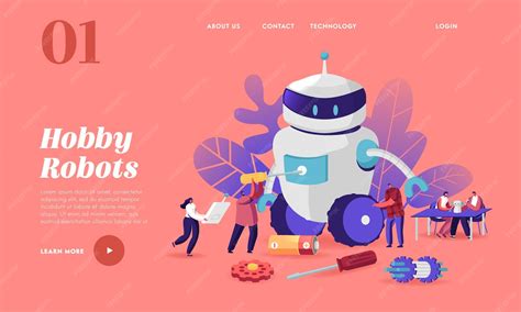 Premium Vector Cyborg Creating Process Robotics Hobby Landing Page Template Characters Set