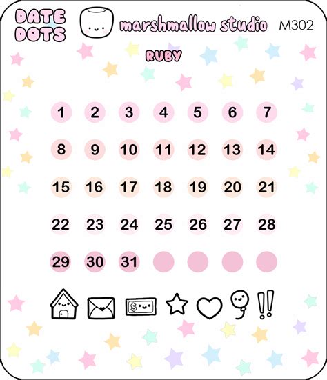 Tiny Date Dots Ruby Mini Planner Stickers M302