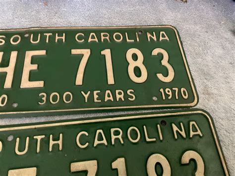 South Carolina Sc License Plate Plates 1970 Matching Pair He 7183 “300