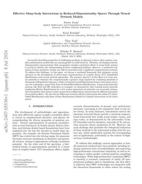 Pdf Effective Many Body Interactions In Reduced Dimensionality Spaces Through Neural Network