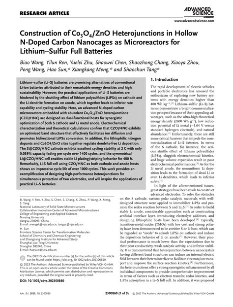 Pdf Construction Of Co3o4zno Heterojunctions In Hollow N‐doped