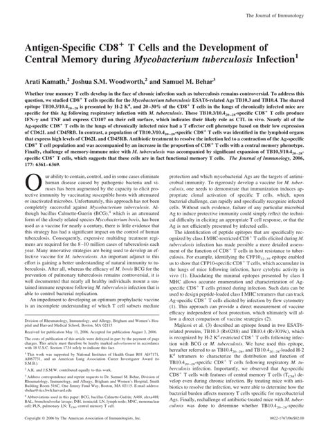 Pdf Antigen Specific Cd8 T Cells And The Development Of Central Memory During Mycobacterium