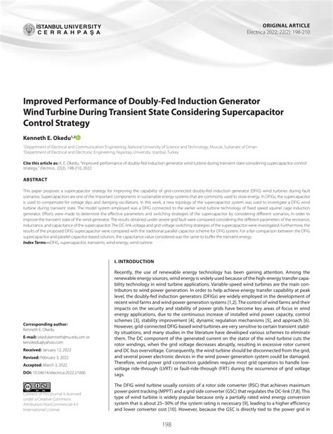 Pdf Improved Performance Of Dfig Wind Turbine During Transient State