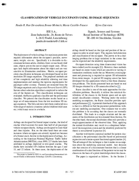 Pdf Classification Of Vehicle Occupants Using 3d Image Sequences