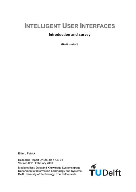 Pdf Intelligent User Interfaces Introduction And Survey