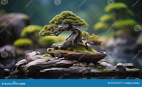 Crooked Japanese Pine Bonsai Growing On Stones Stock Illustration Illustration Of Autumn