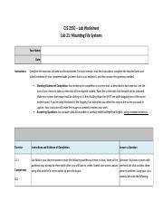 CIS 2550 Lab21 CIS 2550 Lab Worksheet Lab 21 Mounting File Systems Your Name Date