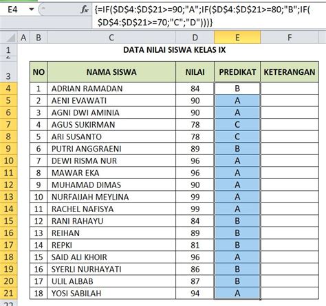 Cara Membuat Rumus Grade Nilai Otomatis Di Excel Dengan Formula Array