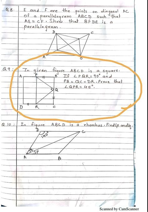 SOLVED In The Given Figure ABCD Is A Square If Angle PQR Degrees And PB QC Prove That