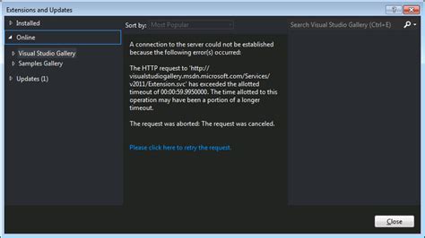 Visual Studio Error Loading Extensions From Online Gallery Menu Stack Overflow