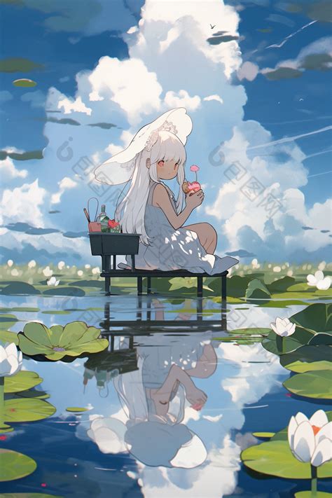 小暑节气女孩数字插画图片 包图网