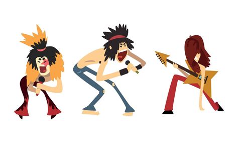 Rock Músicos Rock Estrellas Caracteres Jugando Eléctrico Guitarras Y