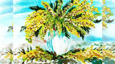 Как легко нарисовать мимозу гуашью Мастер класс рисуем натюрморт красками Мимоза в вазе