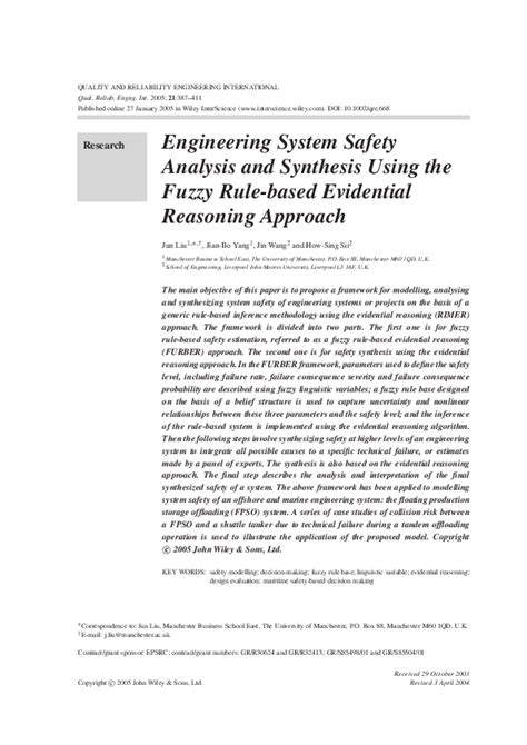Pdf Engineering System Safety Analysis And Synthesis Using The Fuzzy