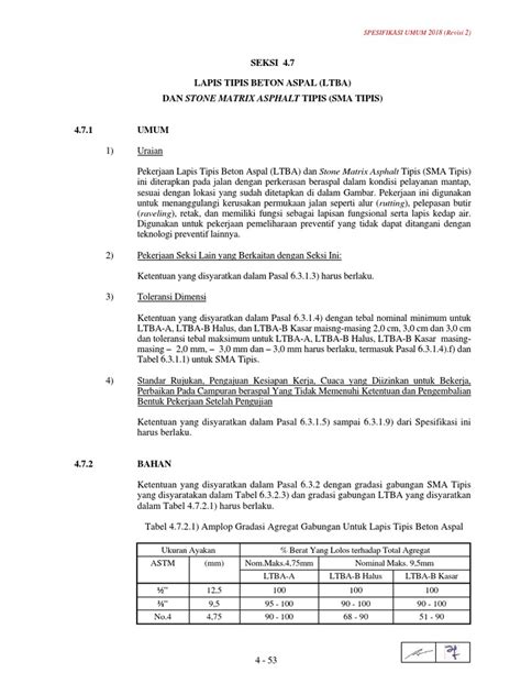 Spek 2018 Rev 2 Div 47 Lapis Tipis Beton Aspal Ltba Dan Sma