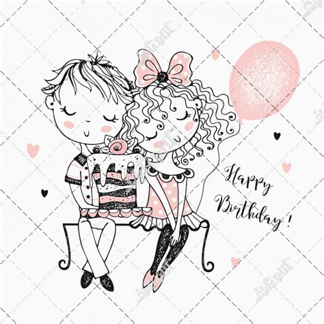 وکتور جشن تولد عاشقانه دونفری دختر پسری