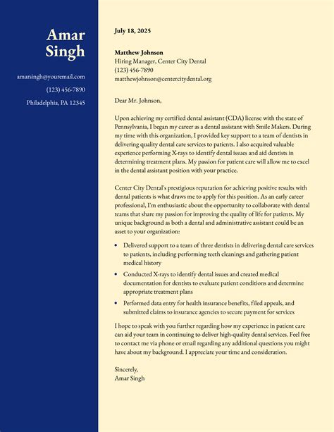 Dental Assistant Cover Letter Samples