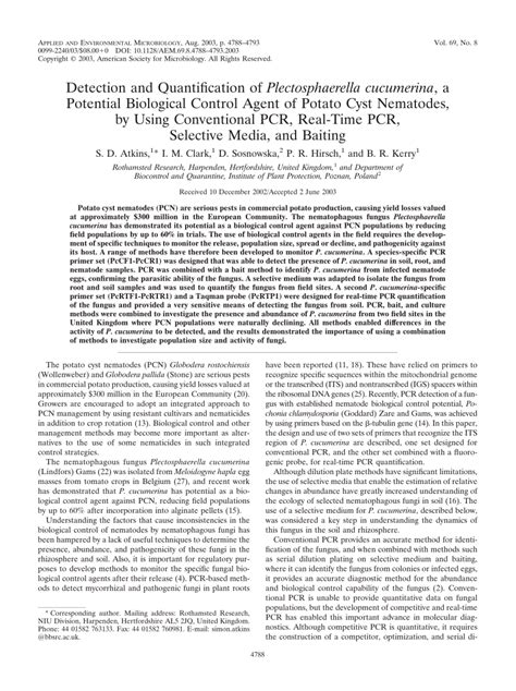 Pdf Detection And Quantification Of Plectosphaerella Cucumerina A