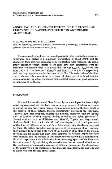 Pdf Annealing And Thickness Effects On The Electrical Resistance Of Vacuum Deposited Tin