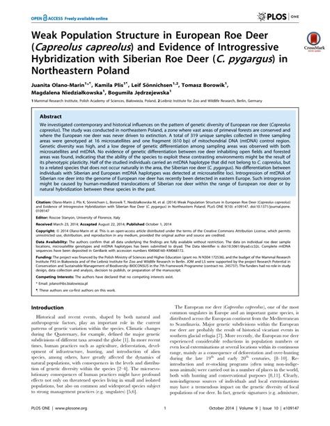 Pdf Weak Population Structure In European Roe Deer Capreolus