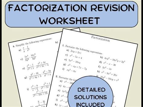 Factorization Revision Worksheet With Solutions Teaching Resources