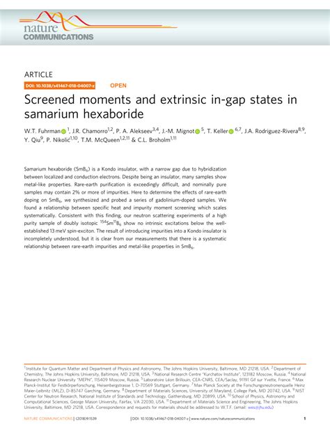 Pdf Screened Moments And Extrinsic In Gap States In Samarium Hexaboride