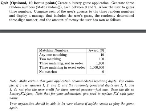 Solved Qn9 Optional 10 Bonus Pointscreate A Lottery Game