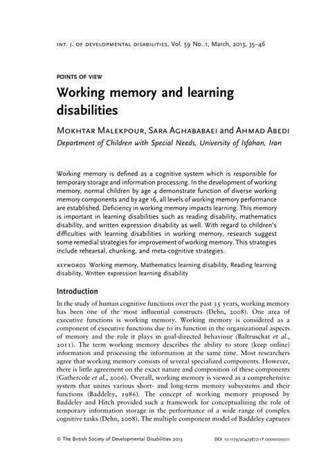 PDF Working Memory And Learning Disabilities