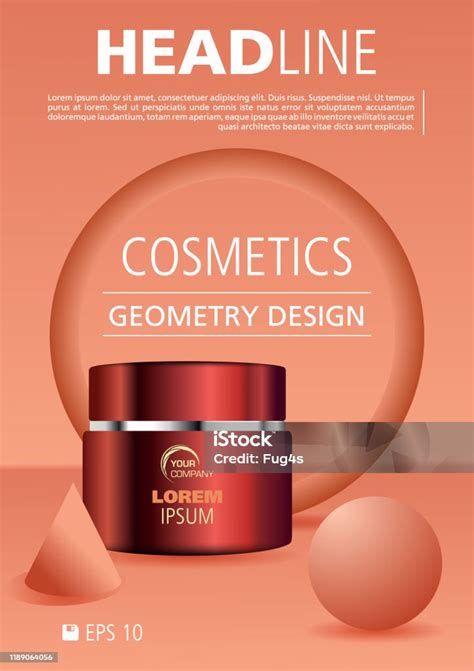 얼굴 핸드 크림 및 붉은 색의 추상기하학적 모양이있는 벡터 화장품 전단지 광고 템플릿 A4 용지에 대한 스톡 벡터 아트 및 기타 이미지 A4 용지 건강한 생활방식