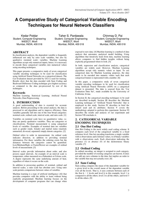 Pdf A Comparative Study Of Categorical Variable Encoding Techniques