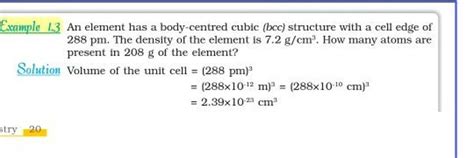 Example An Element Has A Body Centred Cubic Bcc Structure With A Ce