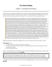Copy Of Launch The Great Gatsby Annotating Summarizing Pdf The