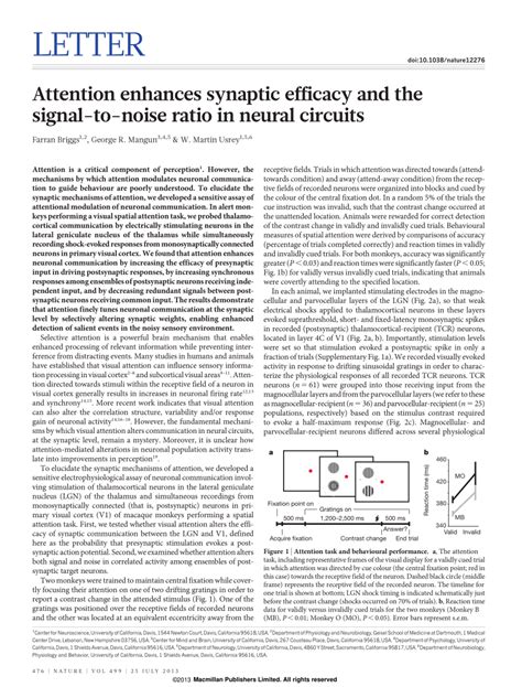Pdf Attention Enhances Synaptic Efficacy And Signal To Noise In Neural Circuits