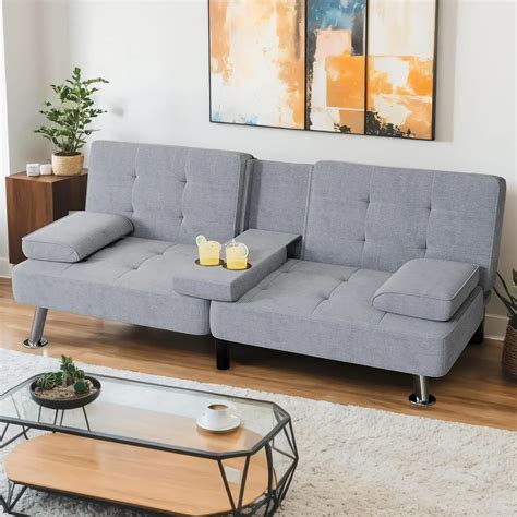 Shahoo Modern Upholstered Convertible Folding Futon Sofa Bed With