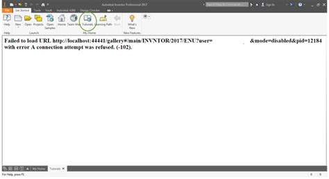 Inventor Get Started Tutorials Error Failed To Load A Connection Attempt Was
