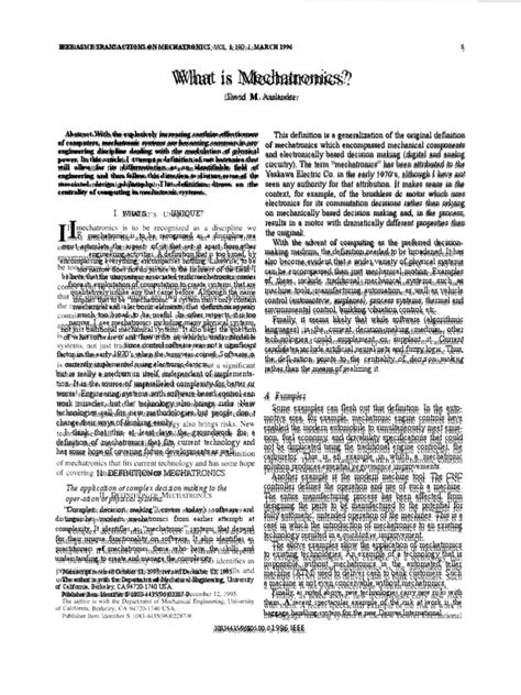 What Is Mechatronics Ieeeasme Transactions On Mechatronics No