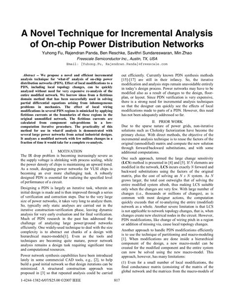 Pdf A Novel Technique For Incremental Analysis Of On Chip Power