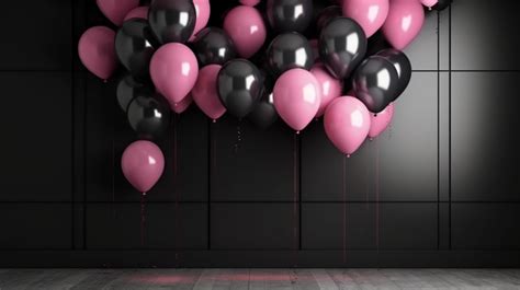 블랙 파티 배경에 현실적인 핑크 풍선 3d 렌더링 핑크 생일 생일 배경화면 풍선 배경 배경 일러스트 및 사진 무료 다운로드
