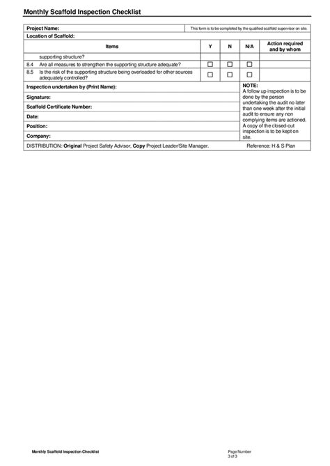 Monthly Scaffold Inspection Checklist In Word And Pdf Formats Page 3 Of 3