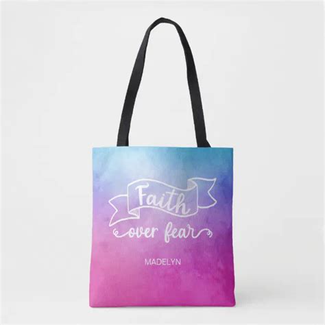 Faith Over Fear Modern Watercolor Inspirational Tote Bag Zazzle