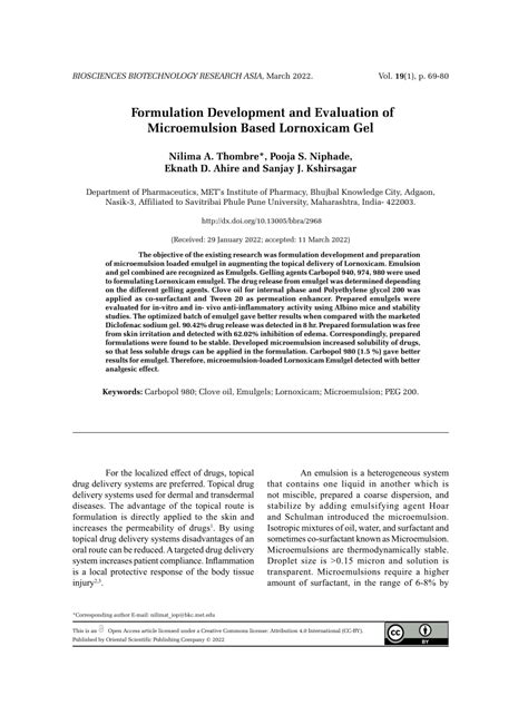 Pdf Formulation Development And Evaluation Of Microemulsion Based Lornoxicam Gel