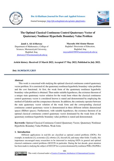Pdf The Optimal Classical Continuous Control Quaternary Vector Of