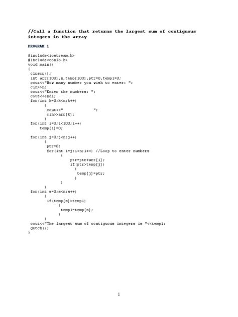 Call A Function That Returns The Largest Sum Of Contiguous Integers In