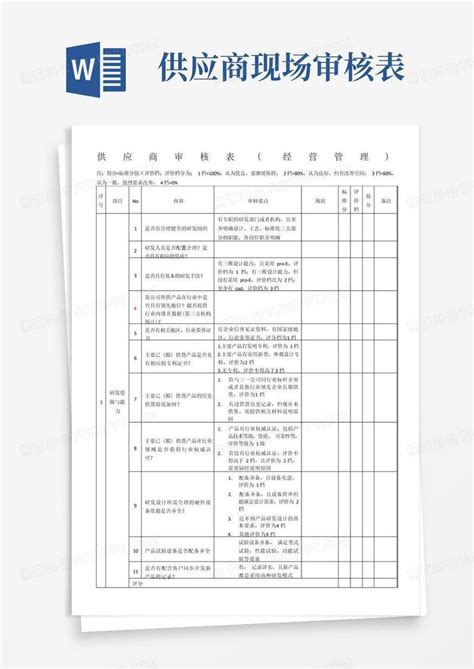 供应商审核表Word模板下载 编号qyxbgjxp 熊猫办公